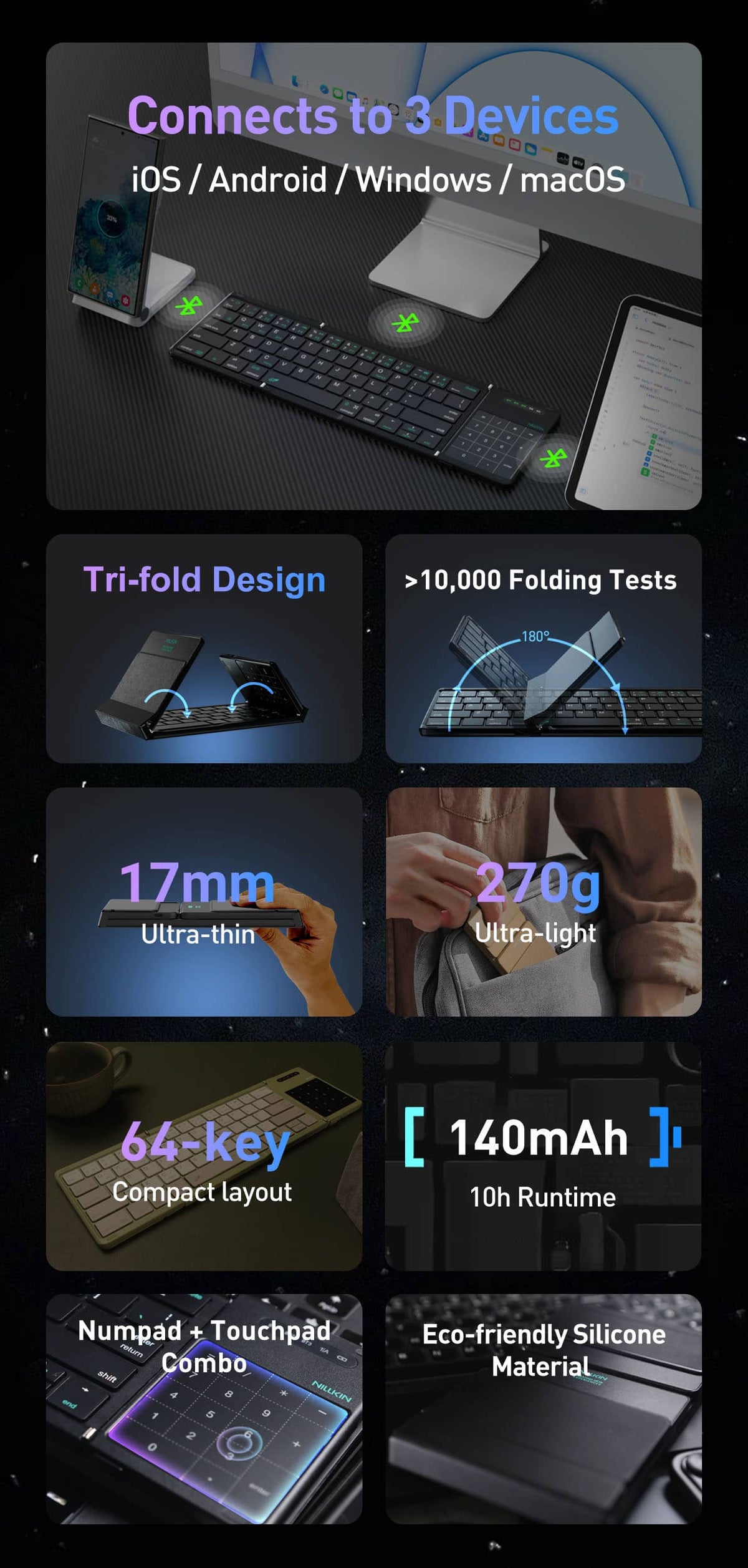 Nillkin Cube Pocket Foldable Bluetooth Keyboard with Touchpad